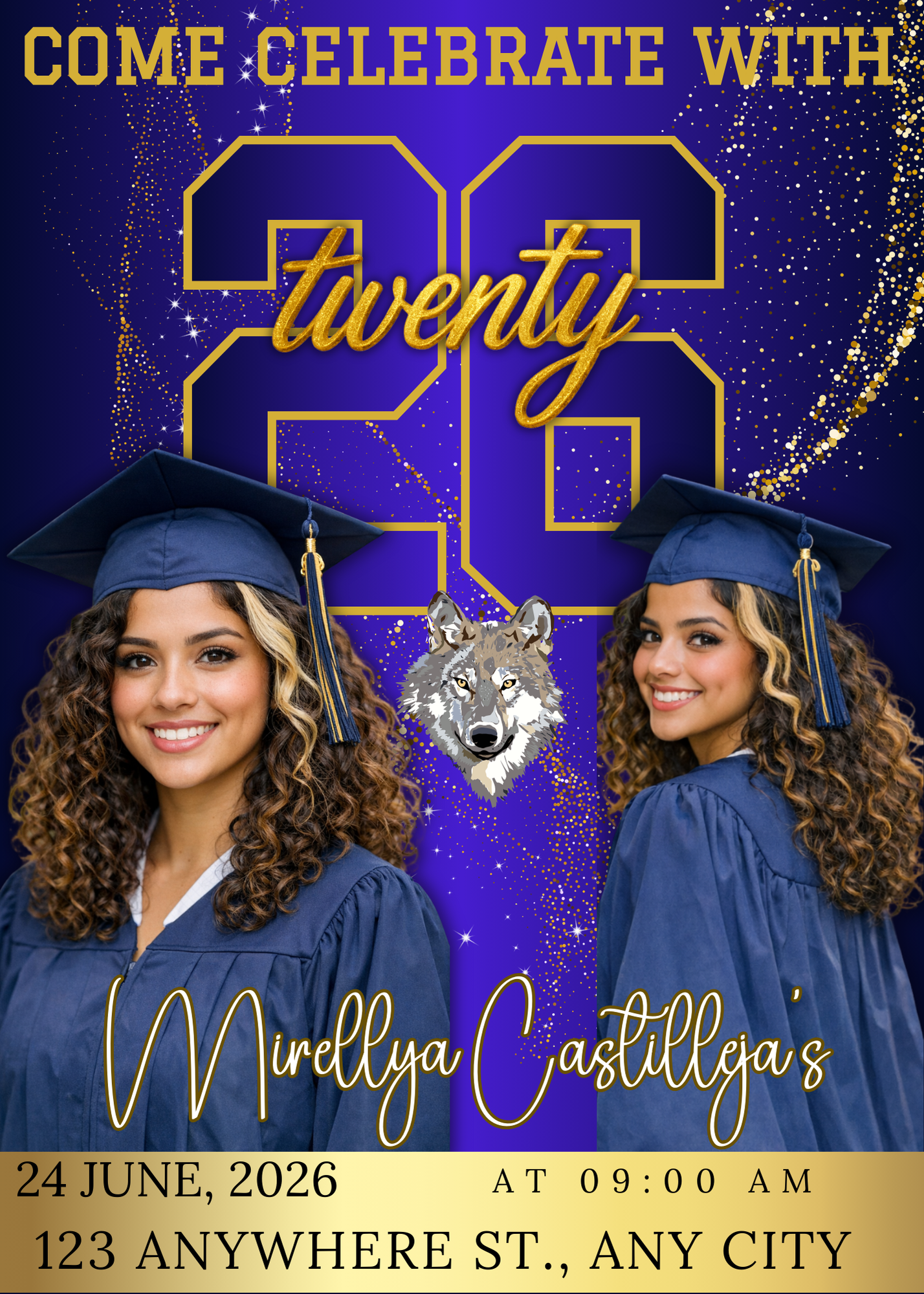 Editable Blue & Gold Graduation | Canva Templates | Invitations ...
